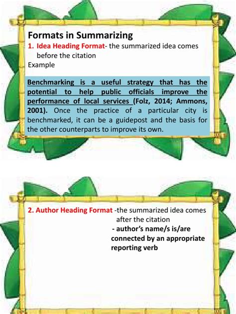Formats In Summarizing 1 Idea Heading Format Pdf Syntax Human