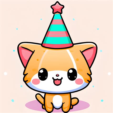 Cute Cat With Birthday Hat Celebrating Clipart Illustration Kawaii Chibi · Creative Fabrica