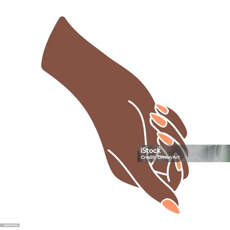 손톱을 보여주는 여성의 손 흑인 여성의 팔 손바닥의 측면도입니다 주먹 제스처 또는 손 기호 비언어적 언어 보헤미안 스타일의 섬세한 미니멀리스트 일러스트레이션 아름다운
