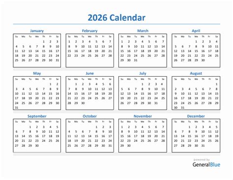 Free 2026 Calendars In PDF Word Excel