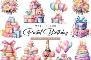 Watercolor Pastel Birthday T Clipart Graphic By Sparkydesignsus
