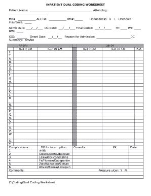 INPATIENT DUAL CODING WORKSHEET Doc Template PdfFiller