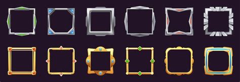 Premium Vector Game Ui Square Frame Empty Border Game Asset Items Cartoon Stylized Sprite