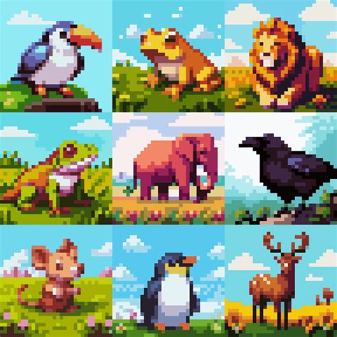 Schattige Dieren Pixel Art Pixel Art Dieren Vector Set