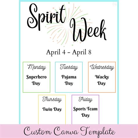 School Spirit Theme Week Flyer Template Etsy