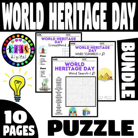 World Heritage Day Activity Bundle Word Searchscramblecrossword Puzzle