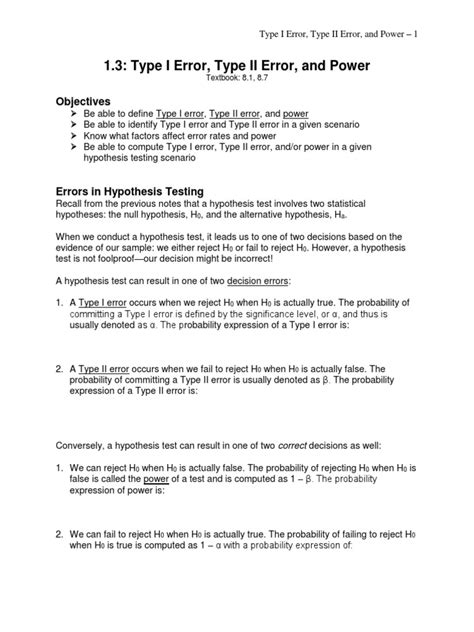13 Type I Error Type Ii Error And Power Pdf Download Free Pdf Type