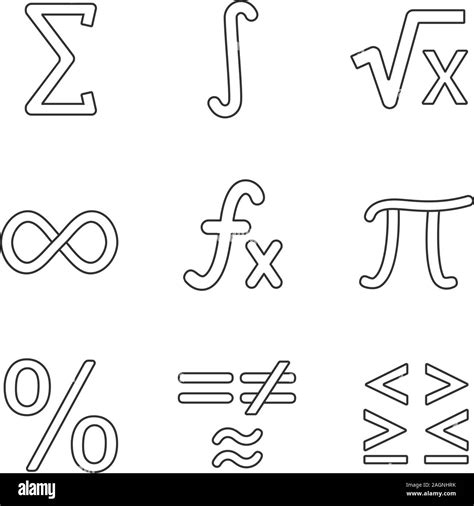 Mathematics Linear Icons Set Math Symbols Algebra Thin Line Contour Symbols Isolated Vector