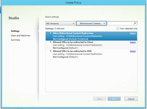 Bidirectional Content Redirection Policy Settings Reference