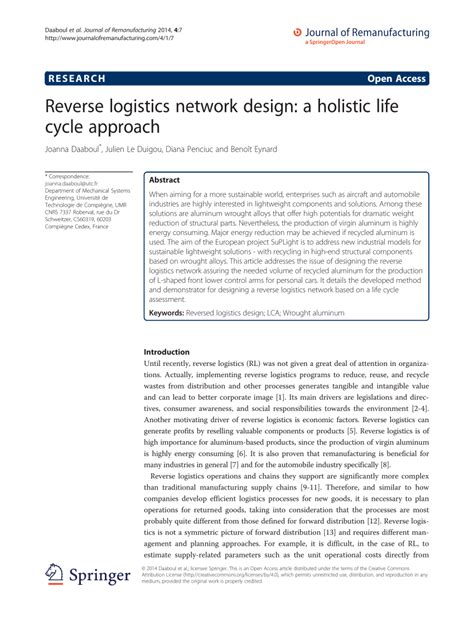 Pdf Reverse Logistics Network Design A Holistic Life Cycle Approach