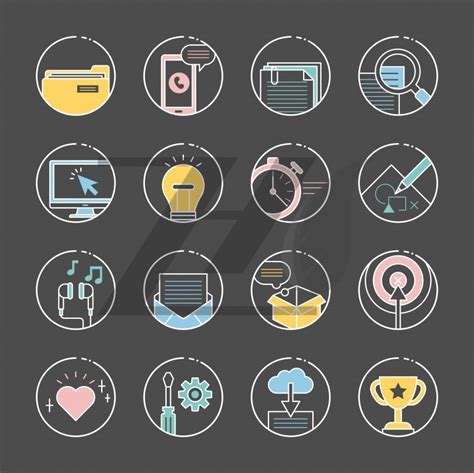 دانلود وکتور مجموعه آیکون‌های خطی دانلود رایگان فایل لایه باز، Psd