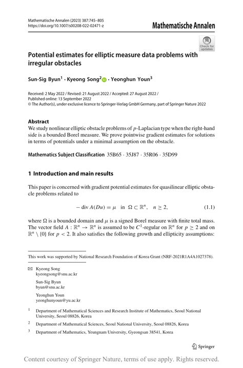 Potential Estimates For Elliptic Measure Data Problems With Irregular Obstacles Request Pdf