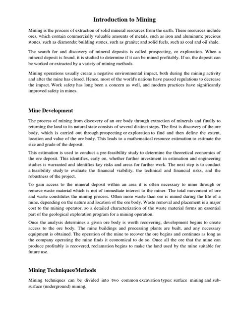 Introduction To Mining Pdf Mining Surface Mining