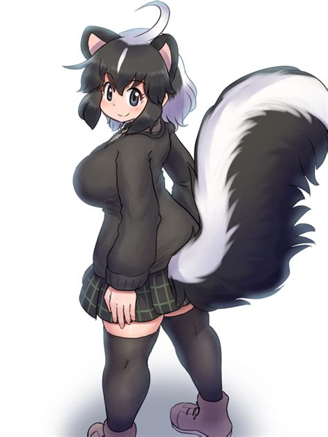 Mo23 Striped Skunk Kemono Friends Kemono Friends Commentary Request Highres 1girl Ahoge