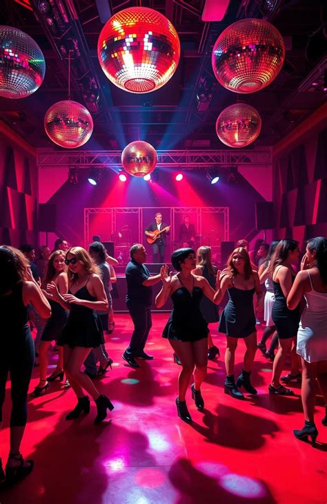 Experience The Vibrant 70s Disco Scene Dance Floor Neon Lights And