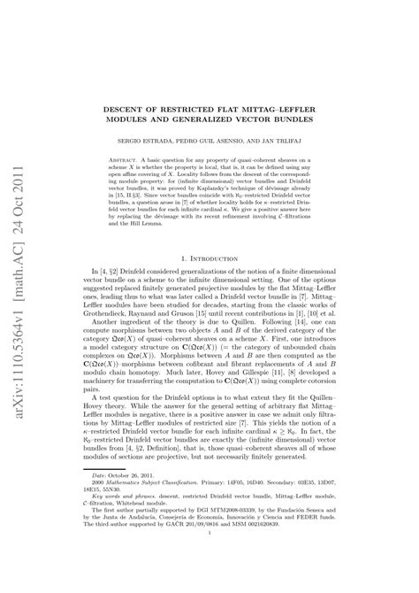 Pdf Descent Of Restricted Flat Mittag Leffler Modules And Generalized Vectorbundles