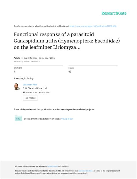 Pdf Functional Response Of A Parasitoid Ganaspidium Utilis Hymenoptera Eucoilidae On The