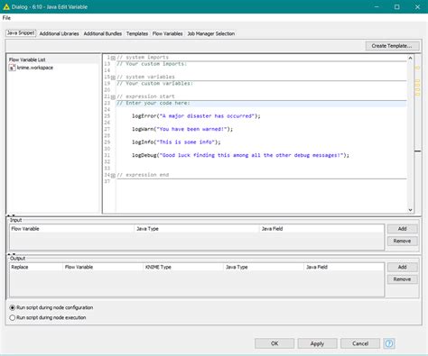 how can i put some information into the console log and into windows command knime analytics