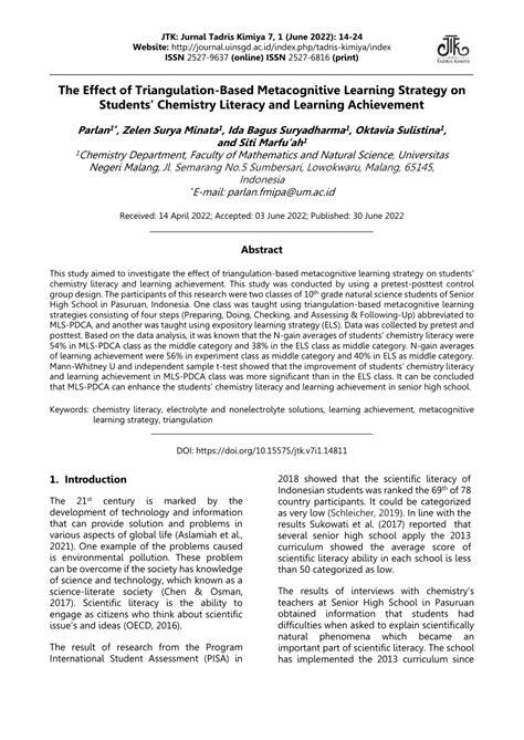 pdf the effect of triangulation based metacognitive learning strategy