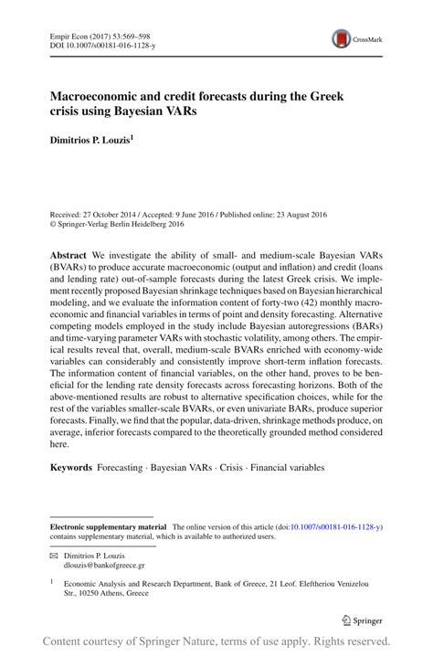 Macroeconomic And Credit Forecasts During The Greek Crisis Using Bayesian Vars Request Pdf