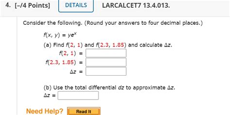 Solved Points DETAILS LARCALCET Consider Chegg Com