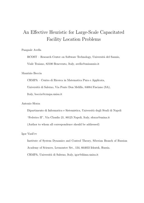 Pdf An Effective Heuristic For Large Scale Capacitated Facility Location Problems