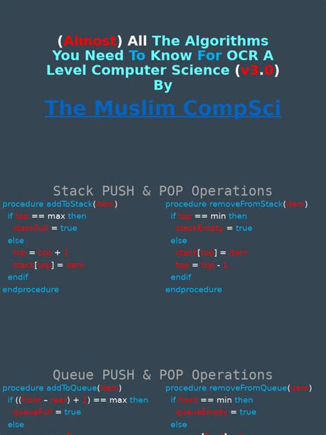 Almost All The Algorithms You Need To Know For Ocr A Level Computer Science V30 Pdf