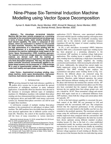 Pdf Nine Phase Six Terminal Induction Machine Modeling Using Vector
