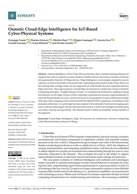 Pdf Osmotic Cloud Edge Intelligence For Iot Based Cyber Physical Systems