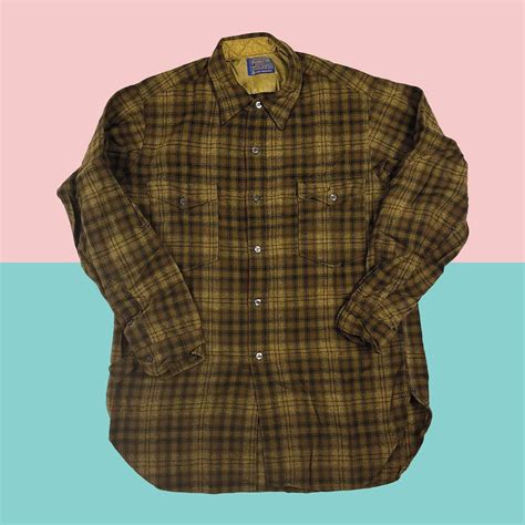 Vintage 90s Era Pendleton Brown Plaid Flannel Button Depop