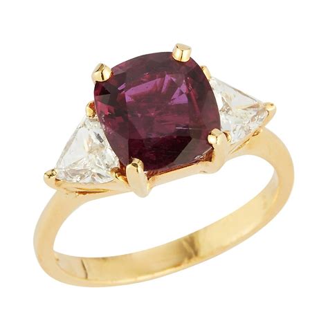 Marquise Shaped Ruby Diamond Three Stone Ring At 1stdibs
