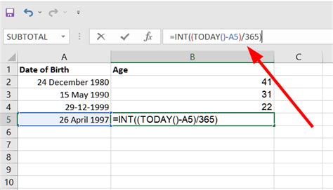 How To Calculate Age From Date Of Birth In Ms Excel Officebeginner