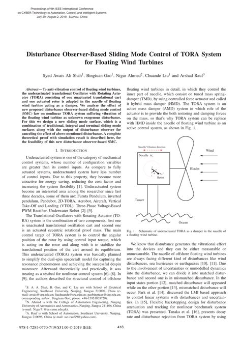 Pdf Disturbance Observer Based Sliding Mode Control Of Tora System