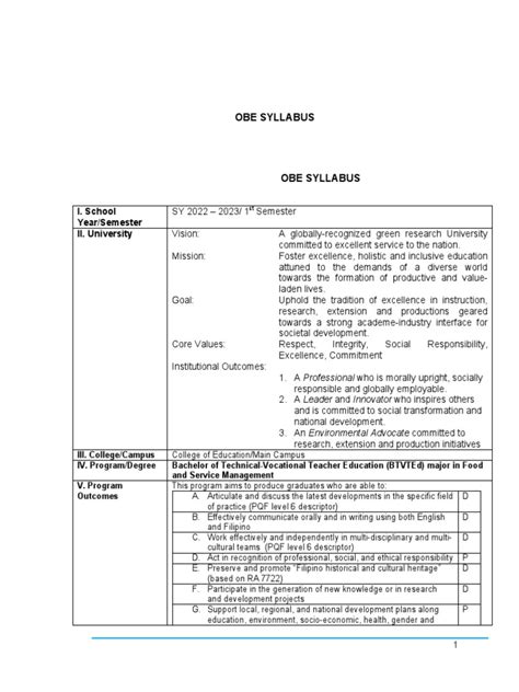 Obe Syllabus 1 Pdf Teaching Method Learning