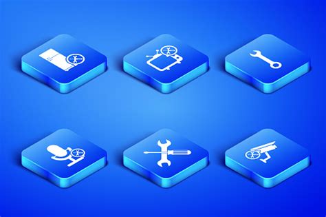 보안 카메라 서비스 냉장고 십자 드라이버 및 렌치 마이크 Tv 및 렌치 아이콘을 설정합니다 벡터 3차원 형태에 대한 스톡 벡터 아트 및 기타 이미지 Istock