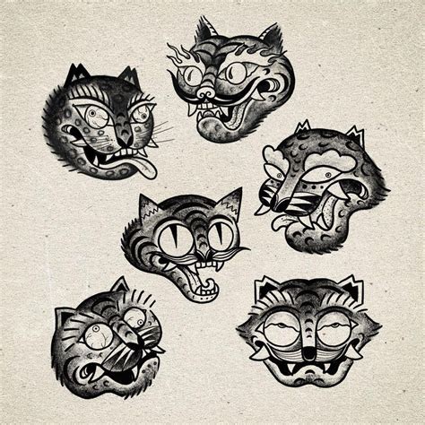 Cat Tattoo Flash Art