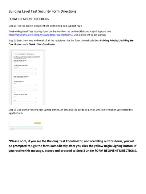 Fillable Online Building Level Test Security Form Directions Final Fax