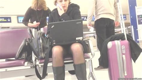 Blond Business Woman Upskirt At Airport