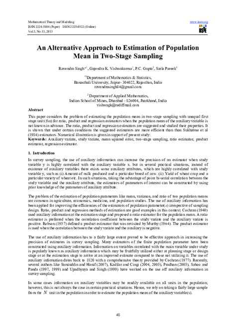 Pdf An Alternative Approach To Estimation Of Population Mean In Two