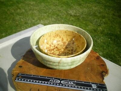 2 Bennington Rockingham Yellowware Spongeware Stoneware Pottery Mixing