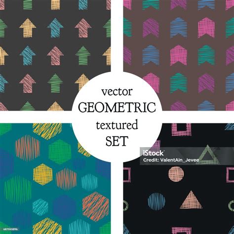 다른 기하학적 수치 형태와 기하학 패턴 원활한 벡터의 집합입니다 손으로 파스텔 끝 없는 배경 질감된 기하학적 그림 그려 그래픽 벡터 일러스트 레이 션 가리키기에 대한 스톡