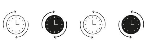 Clock With Arrows Line And Solid Icon Set Time Management Scheduling And Cycle Rotation