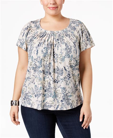 Style And Co Plus Size Floral Print Pleated Neck Top Only At Macys