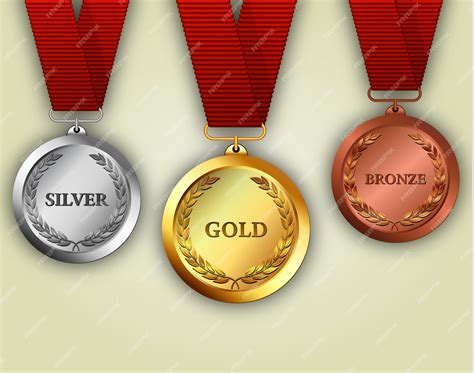 Conjunto De Medallas De Oro Plata Y Bronce Vector Premium