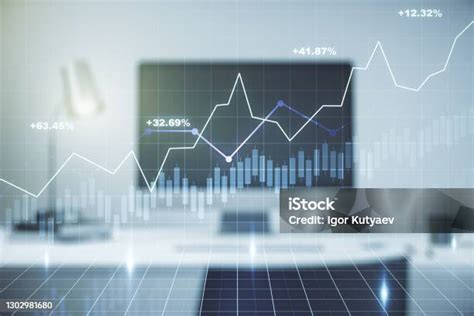 현대 노트북 배경 연구 및 전략 개념에 추상적 인 창조적 인 금융 차트의 이중 노출 0명에 대한 스톡 사진 및 기타 이미지 0명 경제 그래프 Istock