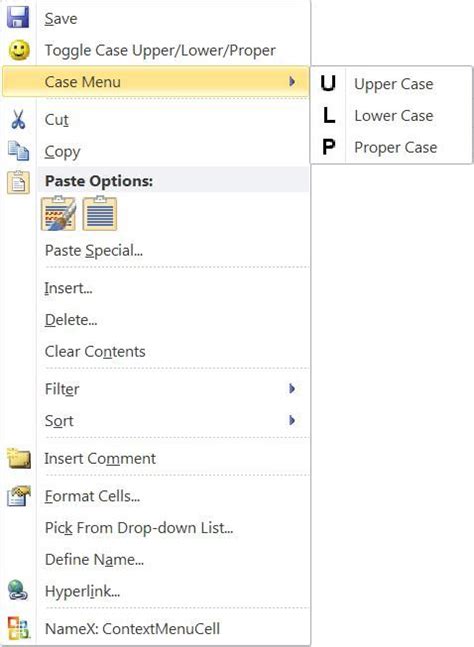 Customized Cell Context Menu Microsoft Excel Excel Context