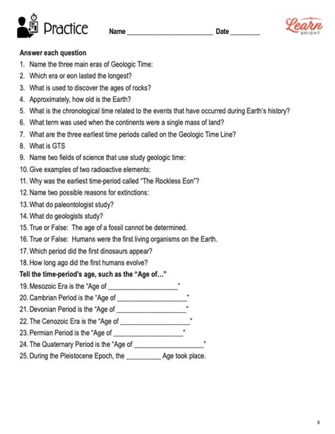 Geologic Time Scale Activity Worksheets Library