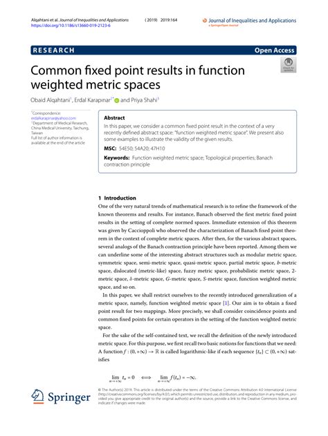 Pdf Common Fixed Point Results In Function Weighted Metric Spaces