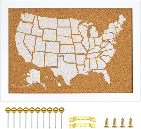 Yccyyccy White Frame Cork Board Map Of The United State 14 X 11 Bulletin Boards