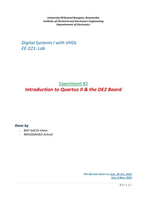 experiment 2 introduction to quartus ii and the de2 board pdf computers
